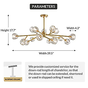APBEAM Brass Sputnik Chandelier Gold Pendant Light Crystal Ceiling Hanging Light Fixture 15 Light W39.5” x H17.7”