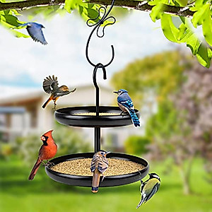 BOLITE Bird Feeder for Outdoors Hanging, Wild Bird Feeders for Outside, 18039 Two-Tier Tray Bird Feeder, Black