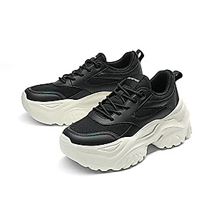 DREAM PAIRS Women's Fashion Chunky Sneakers, Slip on Dad Shoes Comfortable Platform Sneakers for Women, Black, Size 8.5 Sdfn2315w
