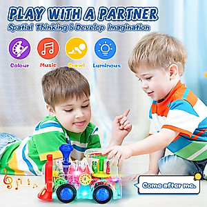 Light Up Train Toys,Fun Electric Transparent Gear Sensory Toy for Kids with Colorful Light Music and Moving Gears,Tummy Time Crawling Baby Toys for Boys Girls