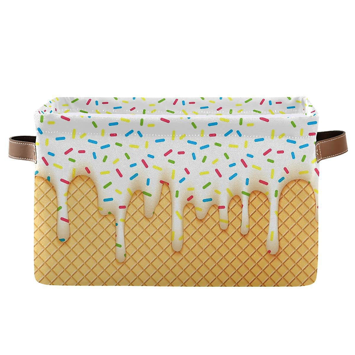 xigua Ice Cream Cone Rectangular Storage Bin Canvas Square Storage Basket with Handles for Home,Office,Books,Nursery,Kid's Toys,Closet & Laundry,Gift Basket…