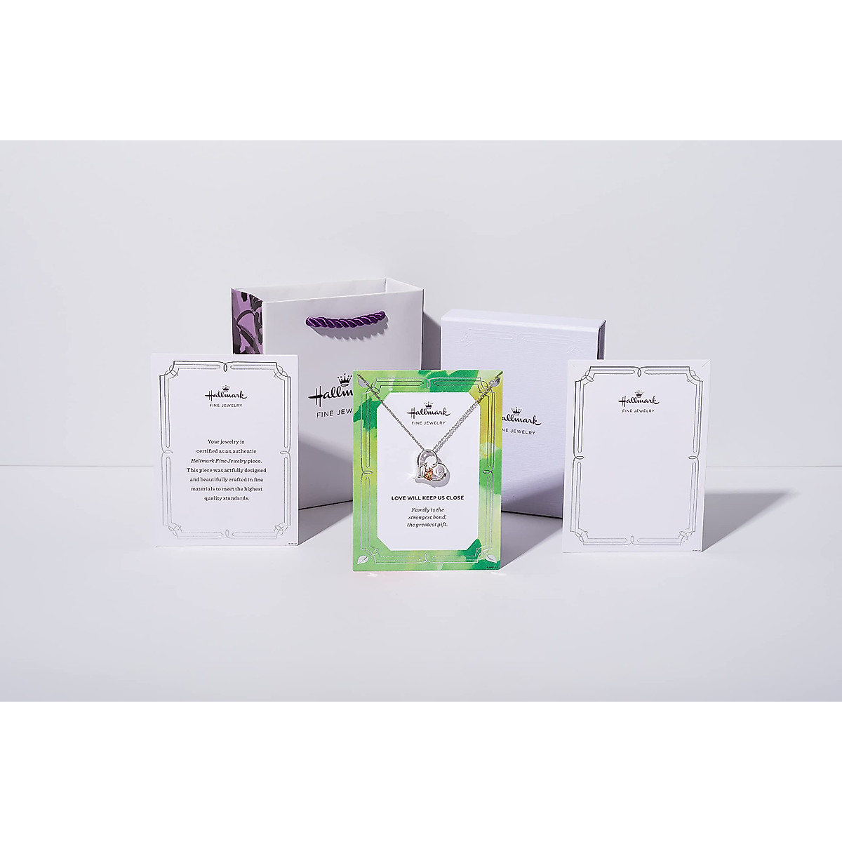 Love Will Keep Us Close Mother Child Cat Heart Necklace Pendant in Sterling Silver and 14K Rose Gold Plating with Diamonds