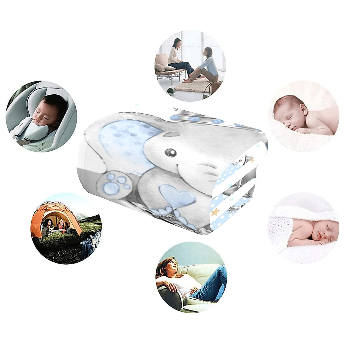 Personalized Baby Swaddle Blanket with Name,Custom Fleece Throw Kids Blanket,Baby Blanket for Girls/Boys with Elephant Decor,Newborn Gifts for Baby Shower/Toddler Bed.30x40