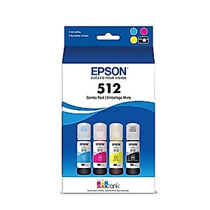 EPSON T512 EcoTank -Ink Ultra-high Capacity Bottle Color Combo Pack (T512520-S) for select Epson EcoTank Printers, Cyan/Black/Magenta/Yellow