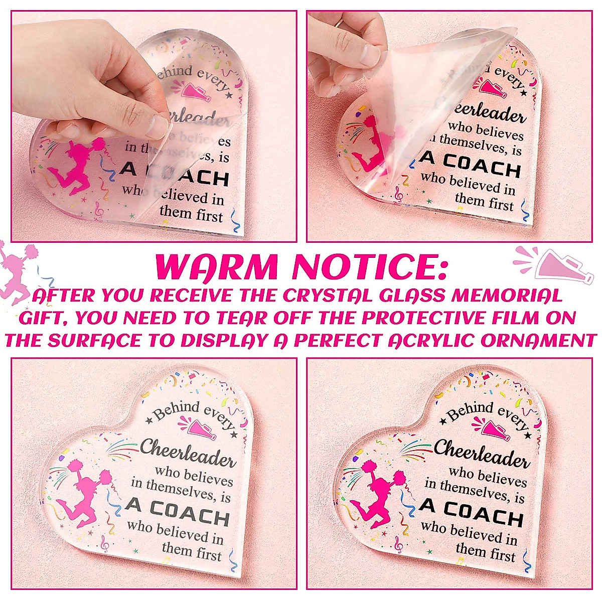 Tatuo Cheer Coach Gift Acrylic Sign Cheerleading Coach Appreciation Gift Office Desk Decor Thank You Present for Birthday Graduation End of Season Senior Retirement (Pink Cheer)