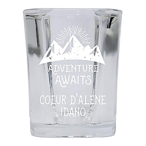R and R Imports Coeur D'Alene Idaho Souvenir Laser Engraved 2 Ounce Square Base Liquor Shot Glass Adventure Awaits Design