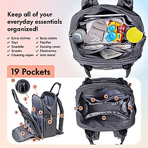 Dikaslon Diaper Bag Backpack with Portable Changing Pad, Pacifier Case and Stroller Straps, Large Unisex Baby Bags for Boys Girls, Multipurpose Travel Back Pack for Moms Dads, Dark Gray