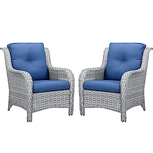 Belord Patio Dining Chairs Set of 2, All-Weather Wicker Chair Patio Club Chairs, Outdoor Deep Seating Set Patio Furniture with Cushions, Light Gray Wicker