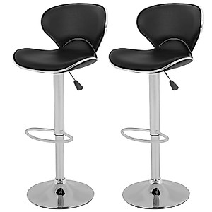 Vnewone Set of 2 Swivel Barstools Height Adjusta with Back Dining Kitchen Room Counter PU Comfortable Bar Chairs, Black