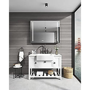 Liviza 40in. W x 30 in. H LED Rectangular Aluminum Alloy Recessed or Surface Mount Medicine Cabinet with Mirror, Lighted Medicine Cabinets for Bathroom W/Storage Shelves, Dimmable Light