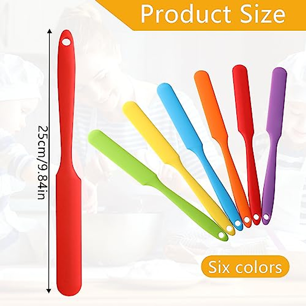 WLLHYF Color Silicone Spatula 6pcs 9.8in Extra Large Long Handle Non Stick Baking Icing Scraper Pastel Spreader Mixing Stir Sticks Cake Cream Pancake Fruit Resin Spread Scraper Set Mix 6 Colors