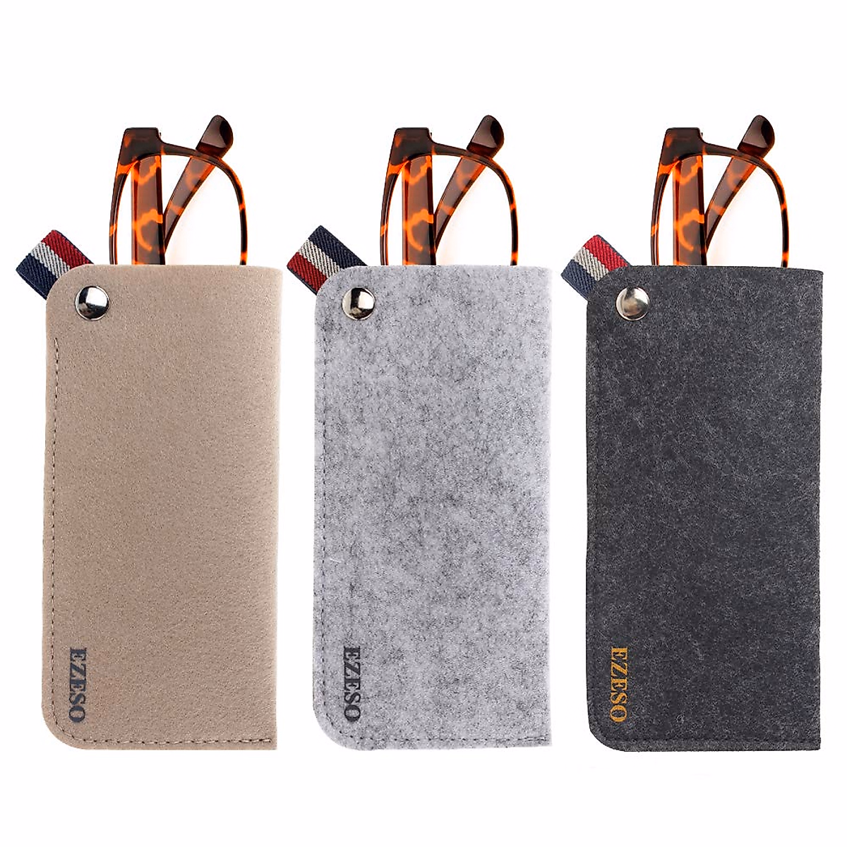 EZESO ESSENTIAL SKINCARE 3 Pack Eyeglass Cases - Soft Felt Slip-in Pouch Case - Glasses Storage Case Makeup Pouch