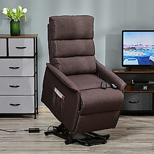 HOMCOM Power Lift Chair with Vibration Massage, Fabric Upholstered Recliner Chair for Elderly with Remote Control, Side Pockets, Brown