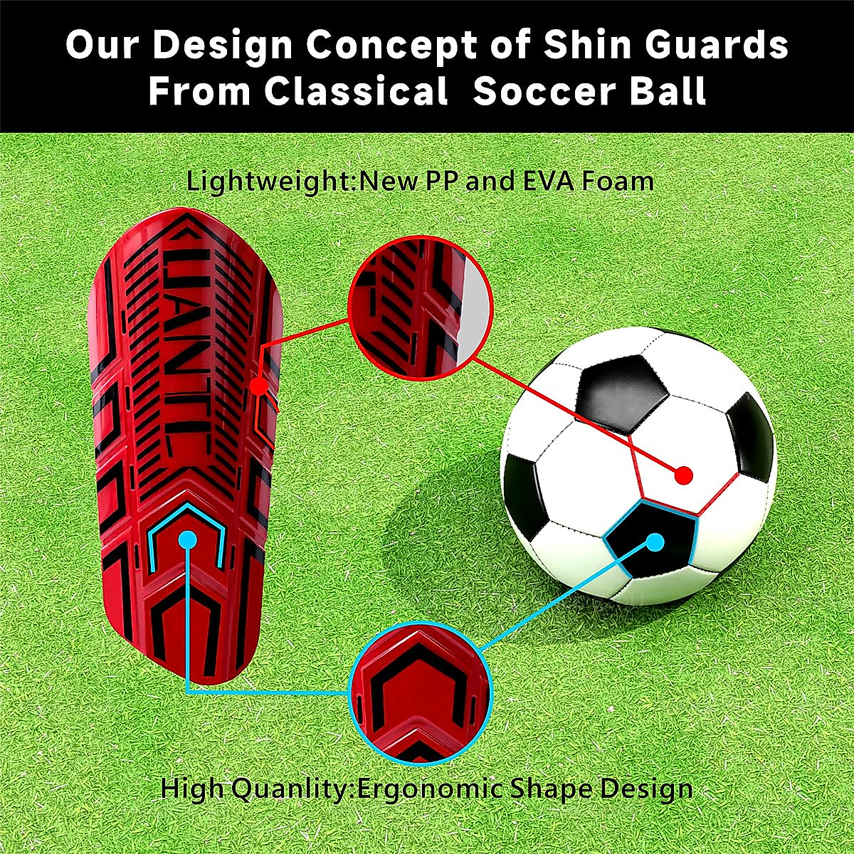 Uantc Soccer Shin Guards - Shin Guards Soccer Youths 2 Pairs - Kids Soccer Shin Guards Cushion Protection Reduce Shocks and Injuries - Shin Guards for Soccer Kids/Adults/Girls/Boys RedPurple M