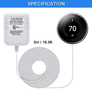 Hotop 2 Pack 24 Volt Transformer, 16.4FT Long C Wire Adapter Thermostats for Most Versions of Smart Thermostat and Ring Doorbell, Compatible with Nest Ecobee Sensi and Nest Skybell Eufy Wyze
