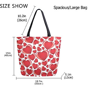 ZzWwR Sweet Cute Hearts Pattern Extra Large Canvas Shoulder Tote Top Handle Bag for Gym Beach Travel Shopping