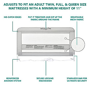 Dream On Me Lilibet Mesh Safety Bed Rail in Grey for Twin, Full and Queen Size Bed, Bed Rail for Toddler