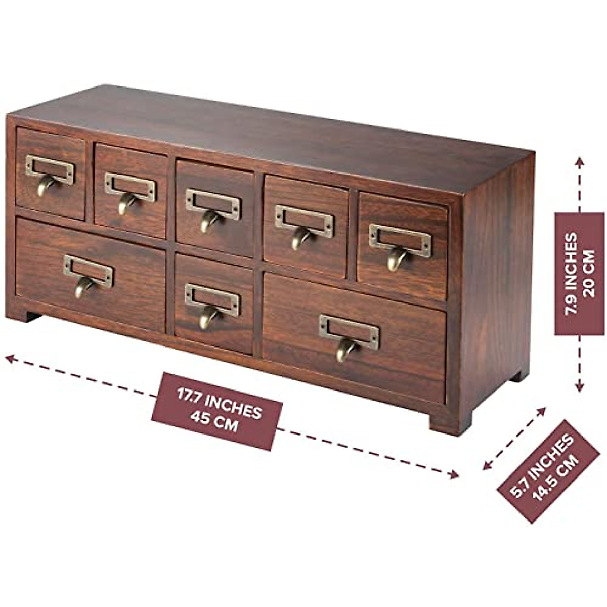 MAXCBD Nightstand Bedside Table Drawer Cabinet 8 Drawers Wood Apothecary Medicine Cabinet Label Holder Organizer Card Catalog Beautifully-Made Rustic Cabinet Storage Tower Dresser