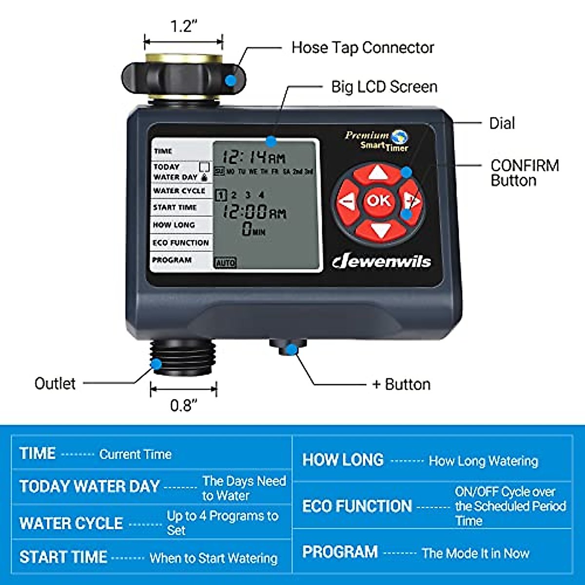 DEWENWILS Sprinkler Timer, Water Timer for Garden Hose, Programmable Hose Timer Automatic Faucet Watering Irrigation Timer for Yard Lawn, Manual Rain Delay Mode, Low Battery Warning