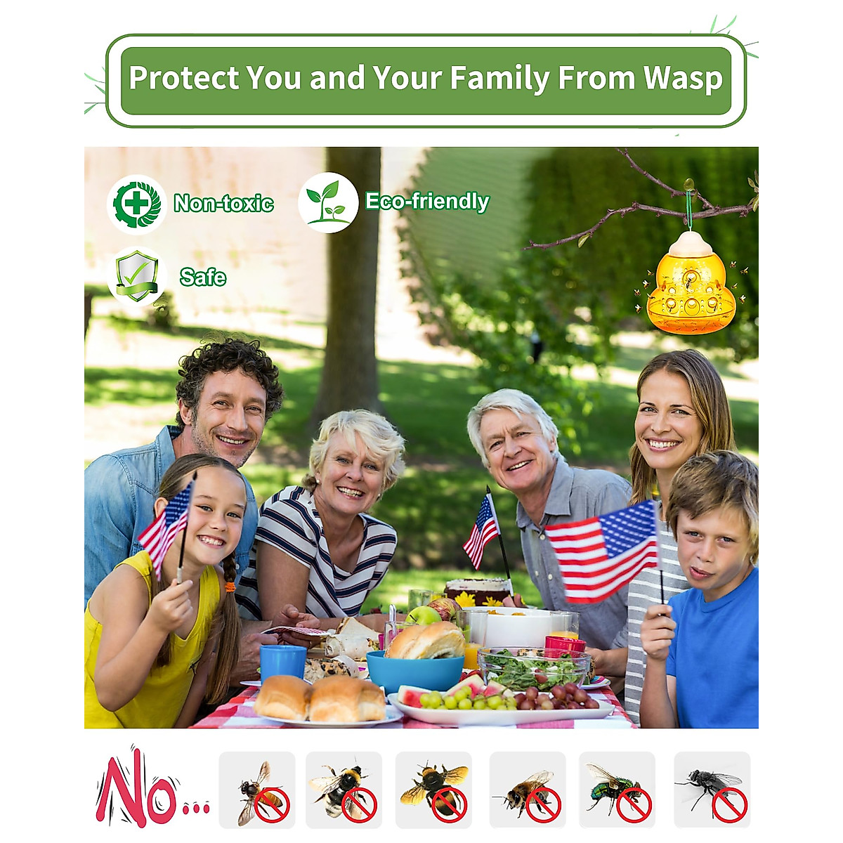 Wasp Trap Outdoor Hanging, Bee Traps Catcher, Effective Outdoor Wasp Killer Insect Catcher, New Upgrade Non-Toxic Reusable Hornet Yellow Jacket Trap (Orange, 2 Pack)