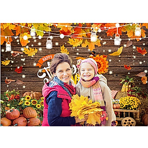 Dudaacvt 8x6ft Thanksgiving Photography Backdrop Rustic Wooden Floor Barn Harvest Background Thanksgiving Turkey Autumn Pumpkins Backdrop Thanksgiving Party Decoration Backdrop D643