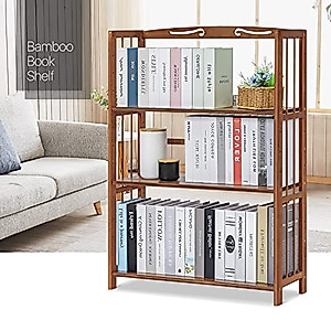 MoNiBloom 3 Tier Bookcase, Modern Free Standing Bookshelf, Adjustable Book Storage Rack Holder Organizer Shelves in Living Room Kitchen Home Office, Brown