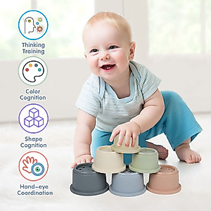 SKYWHALE Baby Soft Building Blocks 6 12 18 Months, 21pcs Toddler Stacking Sensory Learning Education Toys, Infant Rubber Silicone Teething Squeezing Block Gift for Boys Girls