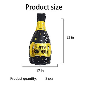 HADCKJA Champagne Bottle Balloons Black Gold Bottle Foil Mylar Balloons Birthday Party Decorations Birthday Party Balloons Wedding Anniversary Backdrop Party Decorations Supplies Favors Decor 3 Pcs