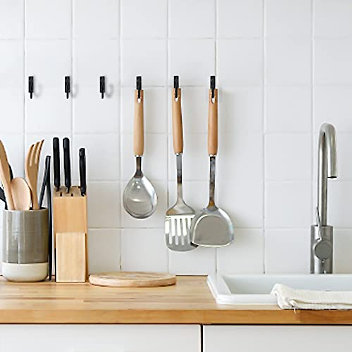 Wall Mounted Single Hook Robe Hooks Metal Coat Hooks and Screws for Hanging Key Jewelry Cup Cloth Bag Cap,40 Pieces (Black)