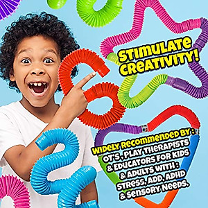 JA-RU Pop & Play Pull Pop Tubes (3 Tubes in 1 Pack) Plastic Bendy Pipes Fidget Toy for Kids & Adults. Educational STEM Sensory Toys Building & Construction Activity. Flexible Tube Stress Toys 4778-1A