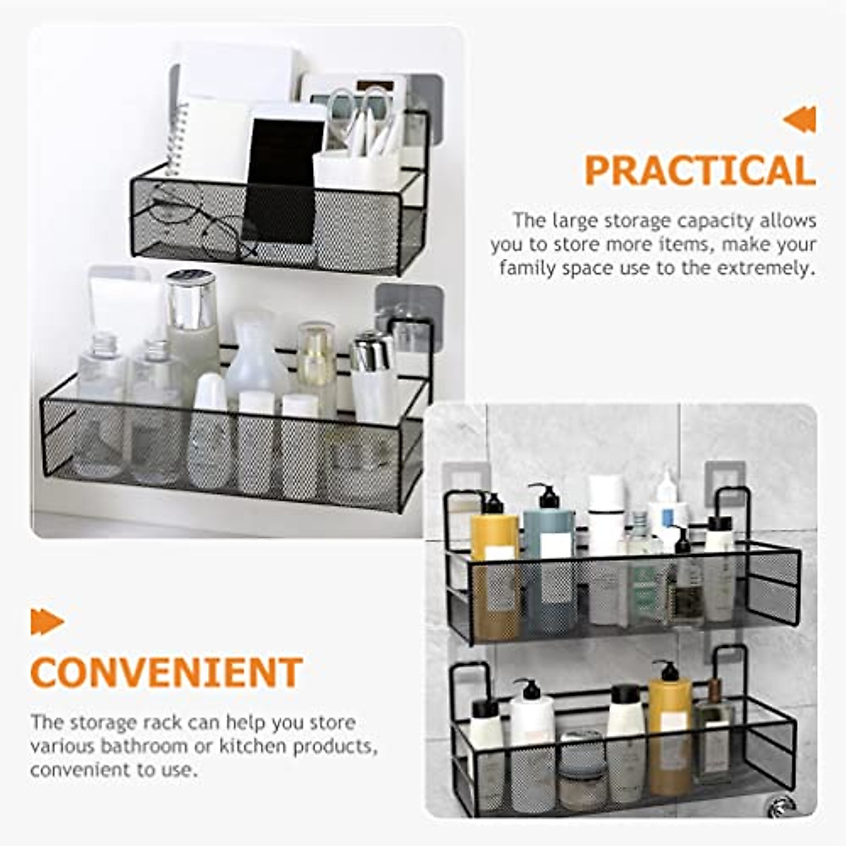 DOITOOL Storage Shelves Mesh Wall Floating Shelves Metal Storage Basket No Drilling Wall Mounted Shelf for Bathroom Laundry Room Bedroom Living Room Kitchen and Office 36X15CM Bathroom Decor