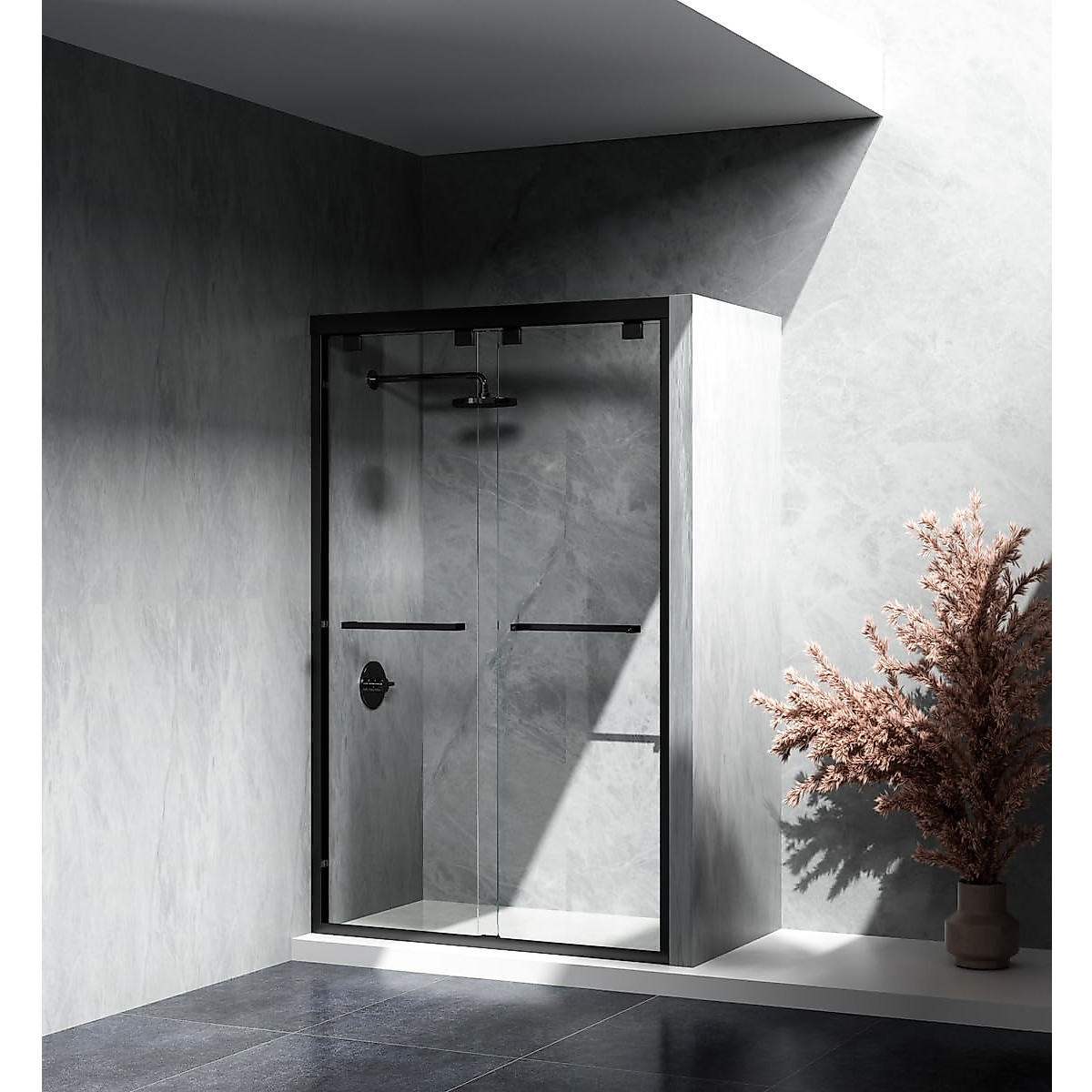 Elegant Kitchen and Bath SD303-4876MBK Semi-Frameless Shower Door 48 x 76 Matte Black