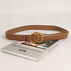 Aurolran Women's Fashion Classic Metal Buckle Leather Belt with Jeans Dress