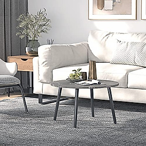 WiberWi Round Coffee Table 23.6” Small Coffee Tables for Living Room Faux Grey Marble Top Modern Circle Table Sturdy Black Solid Wood Legs Cocktail Table End Table