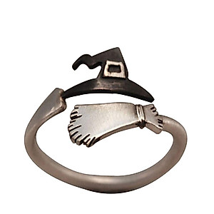 shiYsRL Exquisite Jewelry Ring Love Rings Cute Women Halloween Witch Hat Broom Open Finger Ring Adjustable Jewelry Gift Wedding Band Best Gifts for Love with Valentine's Day - Silver US 10
