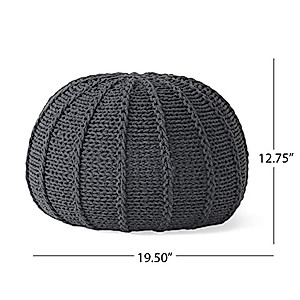 Christopher Knight Home Agatha Knitted Cotton Pouf, Dark Grey Small