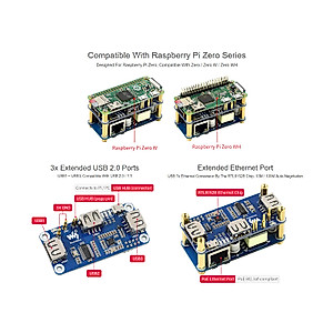 waveshare PoE Ethernet/USB HUB HAT Expansion Board for Raspberry Pi Zero/Zero 2 W/W/WH, with 1 RJ45 10/100M Ethernet Port, 3 USB Ports Compatible with USB2.0/1.1,802.3af-Compliant