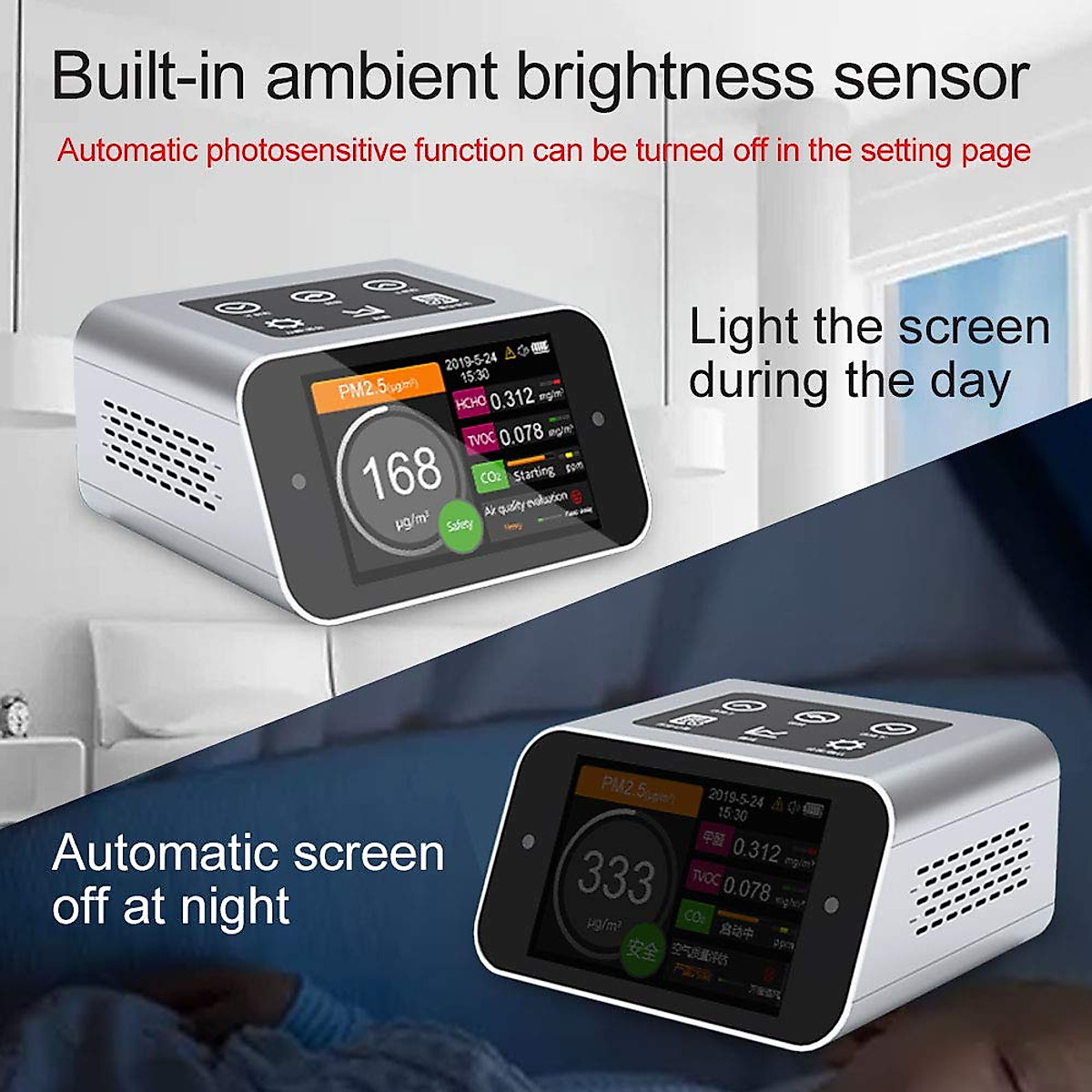 BRWISSEN A18 Air Quality Monitor Indoor Co2 Meter Dust PM2.5 PM1 PM10 Particle Counter HCHO Formaldehyde TVOC Detector AQI Pollution Tester Home with Data Record