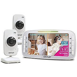 Video Baby Monitor,1080P Full HD Ultra clear image quality,5.5" IPS Screen Monitor & 2 Camera, Range up to 1000ft,24h Battery Life, 2-Way Talk,Split Screen,Night Vision,Temperature Monitor,No WiFi.