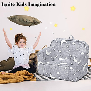 magic handle Toddler Chair, Glow in The Dark Kids Foam Chair with Removable and Washable Cover Carrying Handle, Toddler Armchair, Kids Chair, Toddler Couch (Moon Grey)