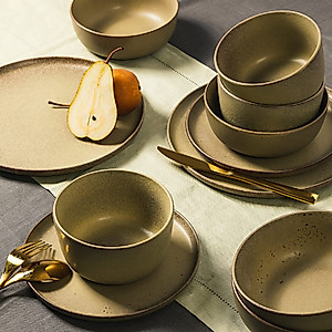 Gibson Elite James Street 16 Piece Stoneware Matte Reactive Double Bowl Dinnerware Set - Toast Cream, Service for 4 (16pcs)