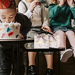 Hacaroa 50 Pack Small Thank You Gift Bags with Silver Ribbon, Marble Pattern Party Favor Bags Candy Boxes, 4.5x1.8x4 Inch Mini Paper Gift Bags Bulk for Wedding, Bridal Shower, Baby Shower