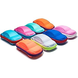 Ergonflow Pack of 2 Candy Color Kids Cartoon Sunglasses Case Car Shaped Spectacle Zipper Hard Eyeglass Case Box, Colors may vary