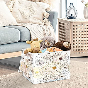 Caikeny Floral Dandelions Storage Basket Storage Bin Box with Lids and Handle Large Collapsible Storage Cube Box for Shelves Bedroom Closet Office 16.5x12.6x11.8 In