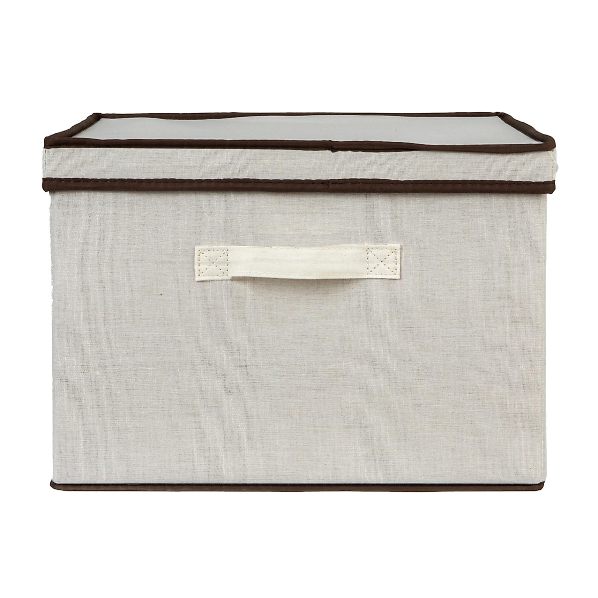 Household Essentials Square KD Storage Box With Lid, 15”x15”x10”, Breathable Canvas Sides With Sturdy Sides, Natural with Brown Trim
