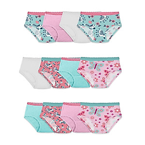 Fruit of the Loom Toddler Girls' Tag-Free Cotton Underwear, Hipster-12 Pack-Assorted Colors, 4-5T