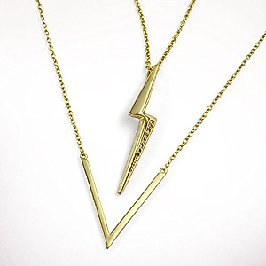 Bling Jewelry Minimalist Geometric Pave CZ Zig Zag Lightning Bolt Pendant Necklace For Women For Teen 14K Gold Plated Sterling Silver