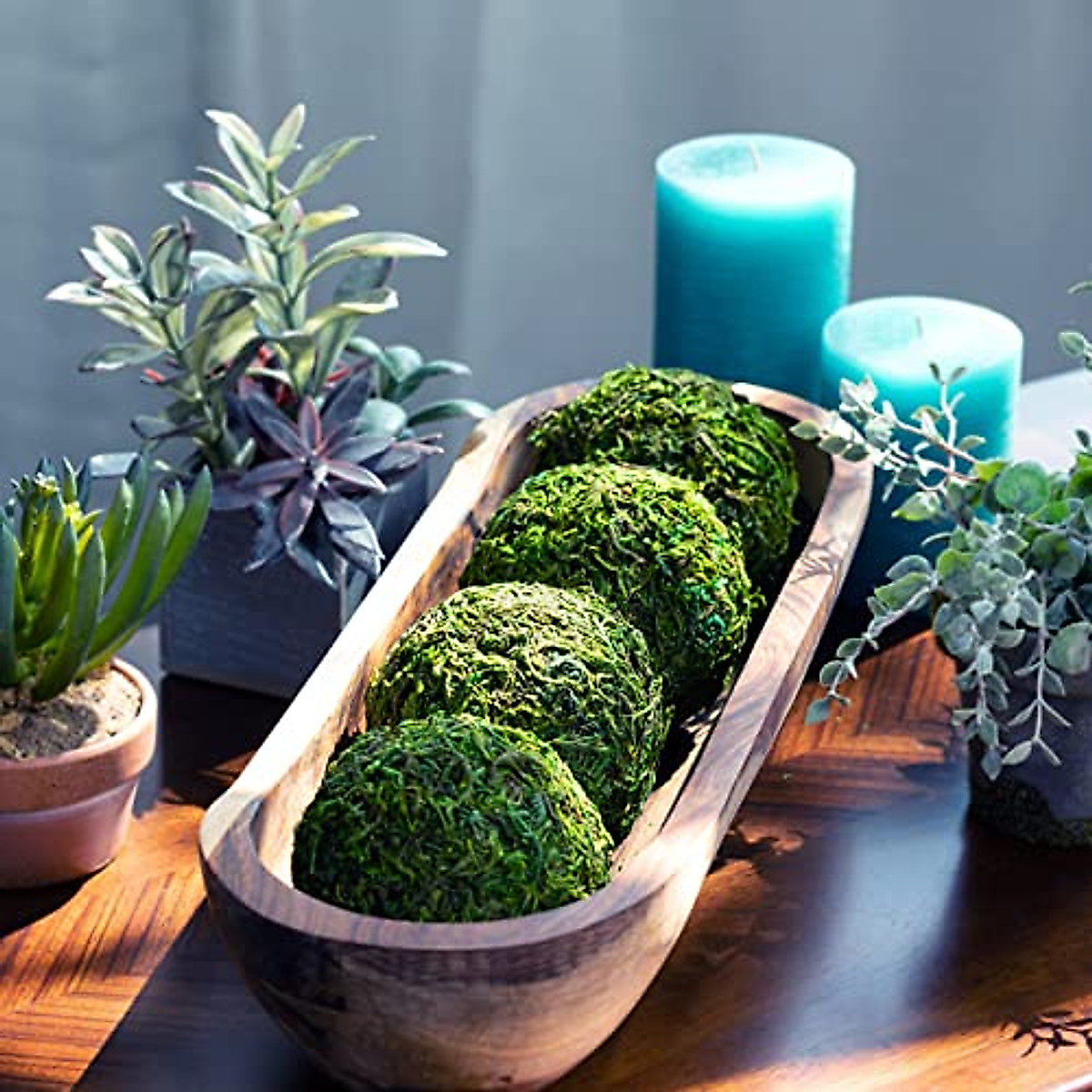 Ka Home Decorative Green Moss Balls Set of 6 - Natural Orbs for Centerpiece, Tray, Bowl or Table Decorations - Artificial Moss Decor Spheres - 3.5 inch Each