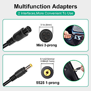 42V 2A Charger with 5.5mm Single Prong DC Plug and 8mm Triple Prong Connector, Two Plugs, Universal Replacement of 36V Lithium Battery
