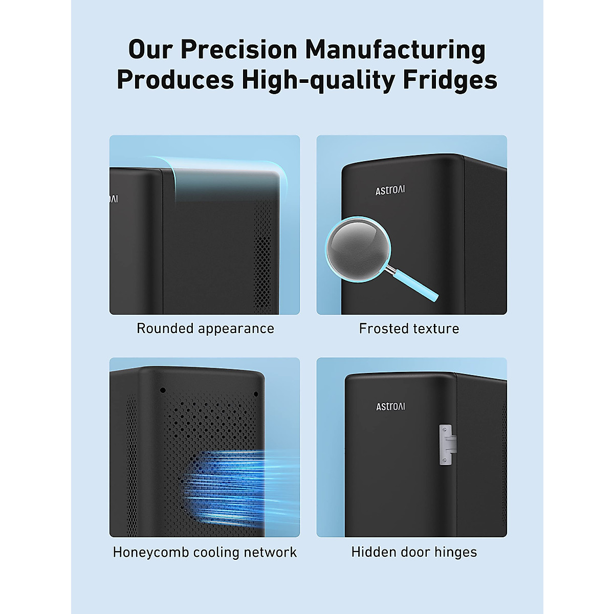 AstroAI Mini Fridge 2.0 Gen, 6 Liter/8 Cans Makeup Skincare Fridge 110V AC/ 12V DC Portable Thermoelectric Cooler and Warmer Little Tiny Fridge for Bedroom, Cosmetics (Dark Black)